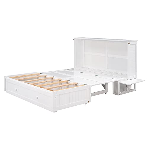 NCKMYB Queen Size Murphy Bed Cabinet, Wood Murphy Bed with Drawer Convert into 63'' Wide Cube Cabinet, for Home Office or Small Room