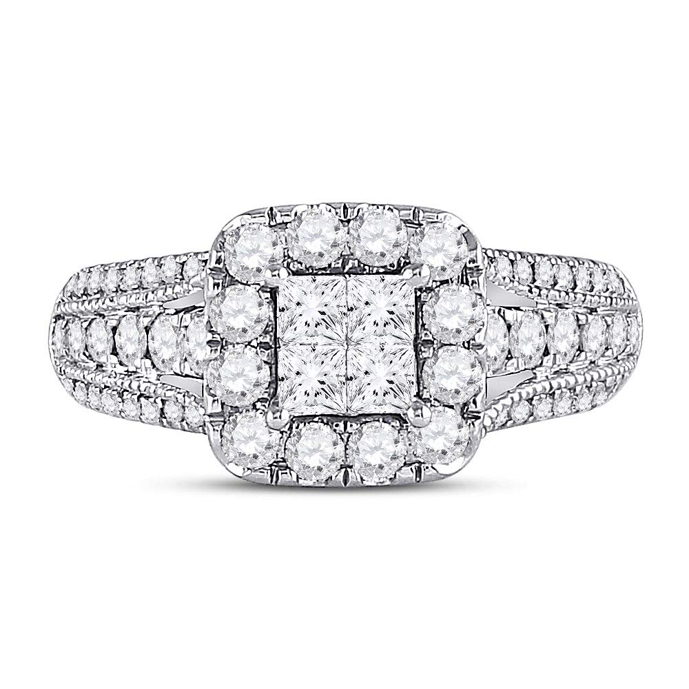 Dazzlingrock Collection 14kt White Gold Princess Diamond Halo Bridal Wedding Engagement Ring 1-1/3 Cttw