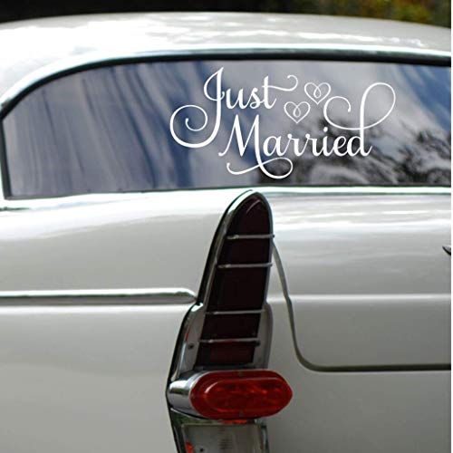 Just Married Car Decal, Car Decorations For Wedding, White 24"Wx12"H, Just Married Window Sticker