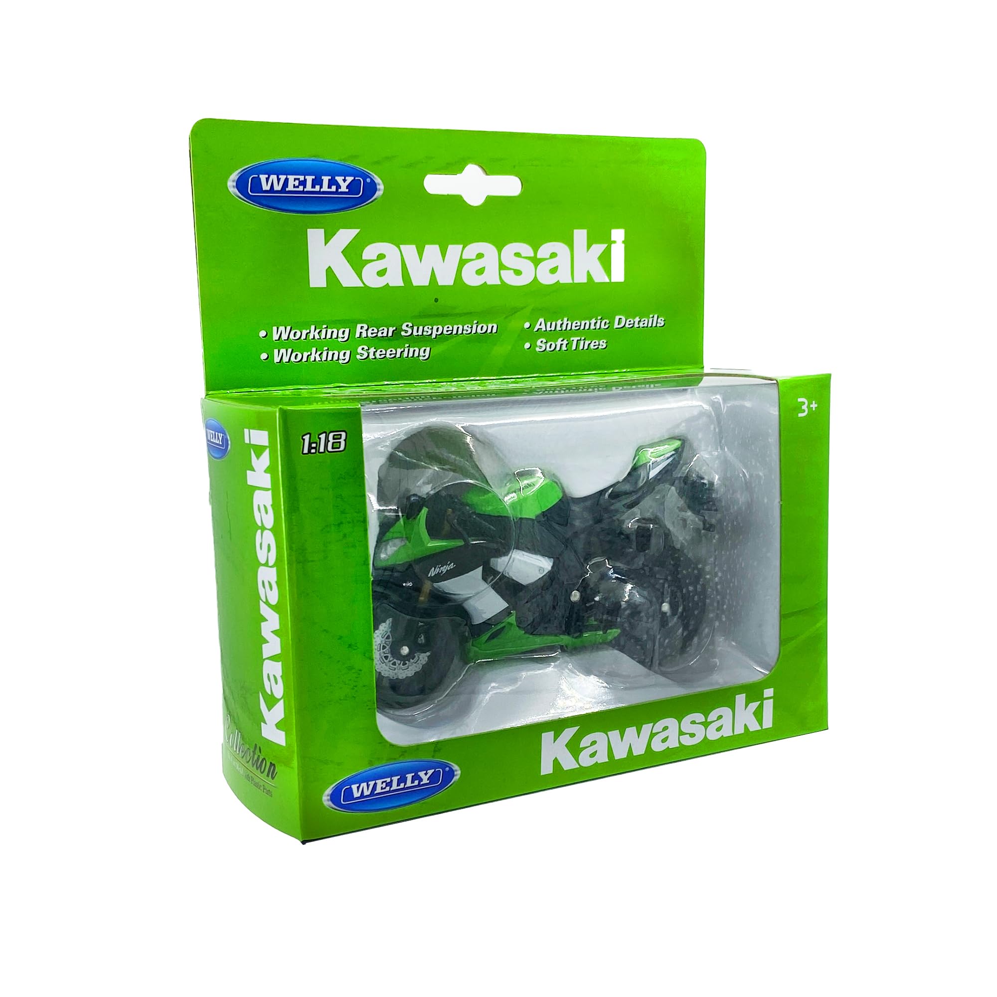 Welly Die Cast Motorcycle Green Kawasaki 2002 KX 250, 1:18 Scale, Unisex Adult