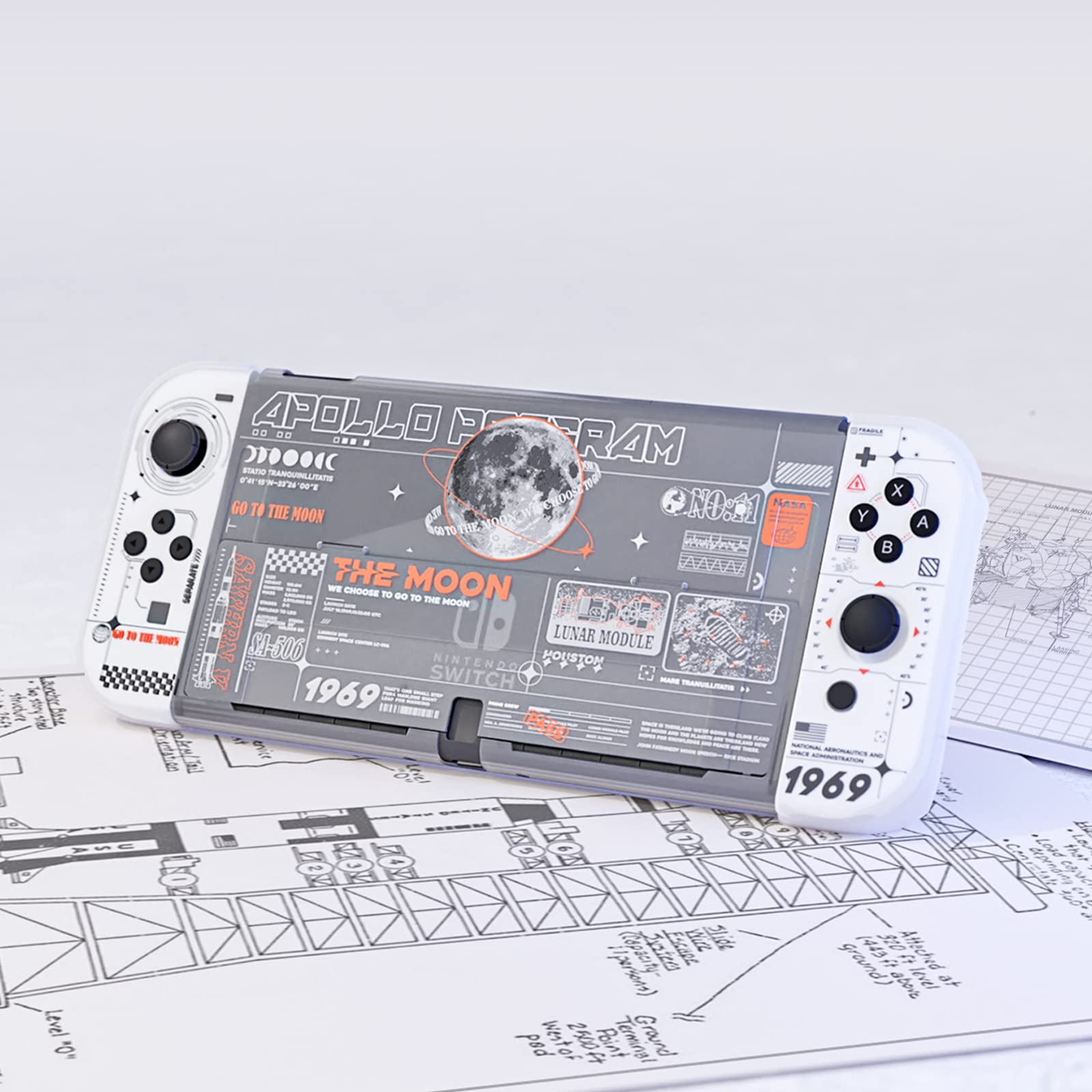 GeekShare Clear Protective Case Slim Cover Case Compatible with Nintendo Switch OLED and Joy-Con - Shock-Absorption and Anti-Scratch - The Moon