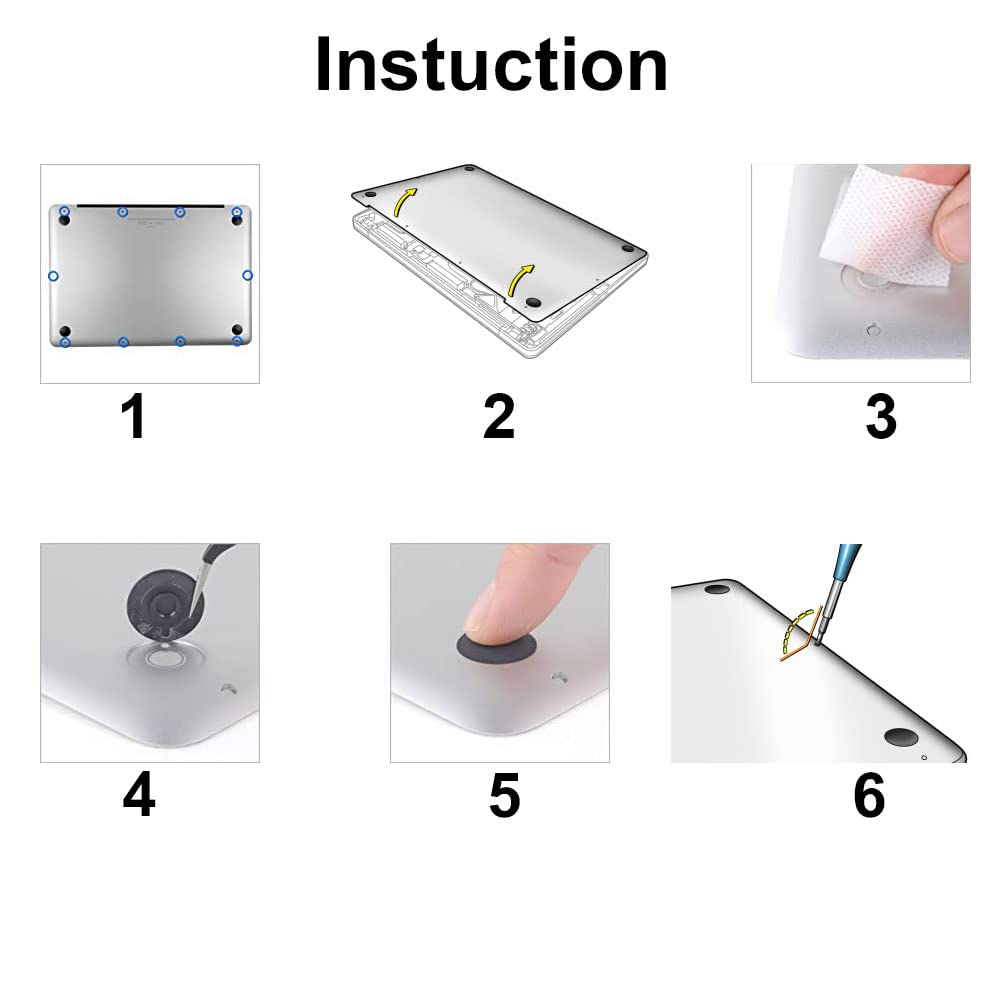 SLAUNT 4 Pack Rubber Case Feet and Replacement Screws (2 Long and 8 Short) Screwdriver Kit Set Compatible with Mac Book Air 11inch 13 inch A1370 A1369 A1465 A1466