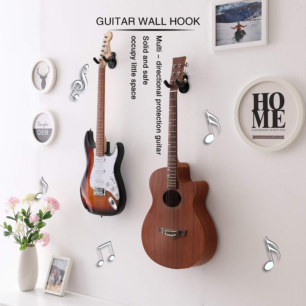 WOGOD Guitar Wall Mount Hangers, Guitar Wall Hanger 2 Pack,Guitar Hanger Wall Mount for Home and Studio