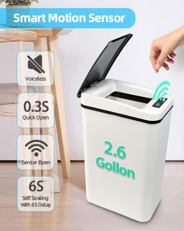 KKBUER Touchless Bathroom Trash Can 2.6 Gallon Set, Slim Smart Garbage Can Motion Sensor Trash Can Small Slim Touchless Trash can(2PCS)