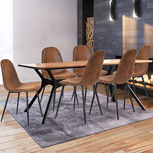 Zanzio Dining Chairs Set of 4 - Lounge Kitchen Chairs with PU Upholstered Seat Back Washable Kitchen Room Side Chair with Metal Legs for Living Room, Suede Brown