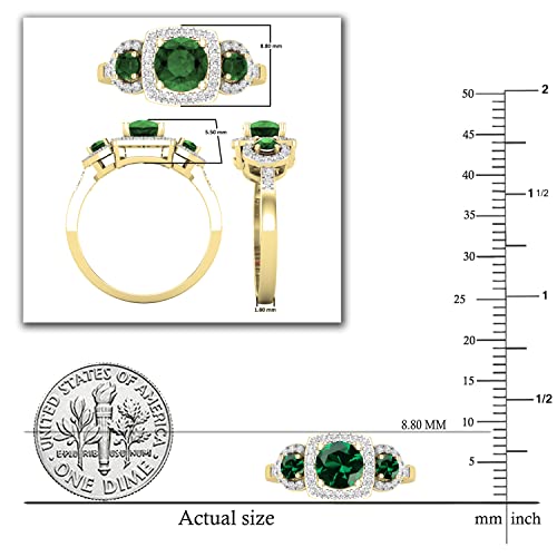Dazzlingrock Collection Round Lab Created Emerald & Natural White Diamond Women 3 Stone Halo Style Engagement Ring, White Gold, Size 9.5