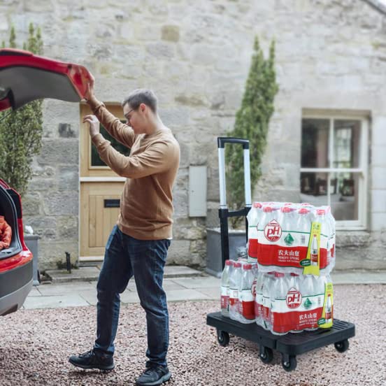 Hand cart Luggage cart Flat Dolly, Folding, Utility Dolly Lightweight Cart with 6 Wheels ,Travel Moving Shopping Office Use,Black