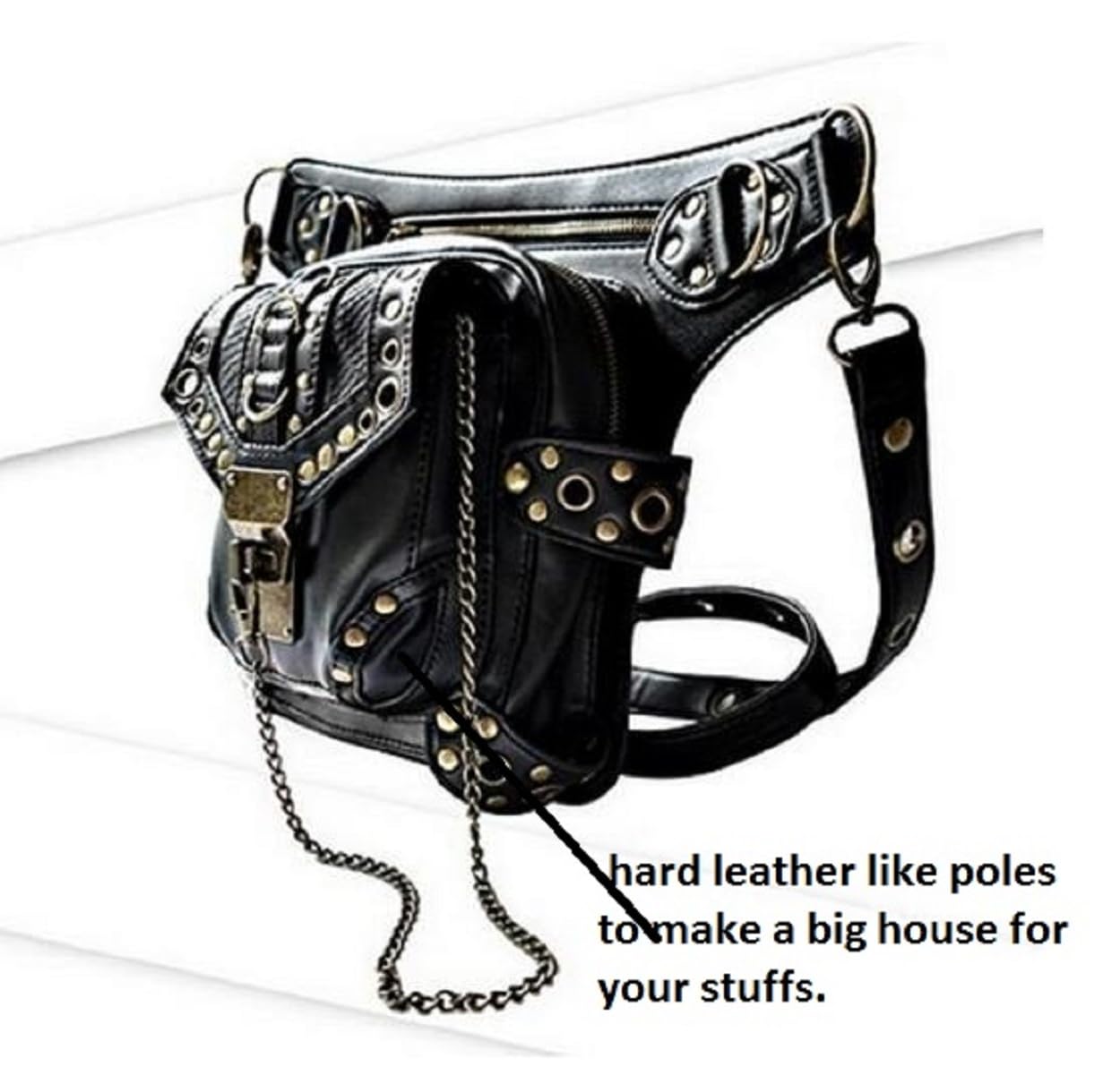 Wendingstan Rock Leather & Vintage Gothic Retro Steampunk Handbag Victorian Style Shoulder Waist Bag Black, Medium