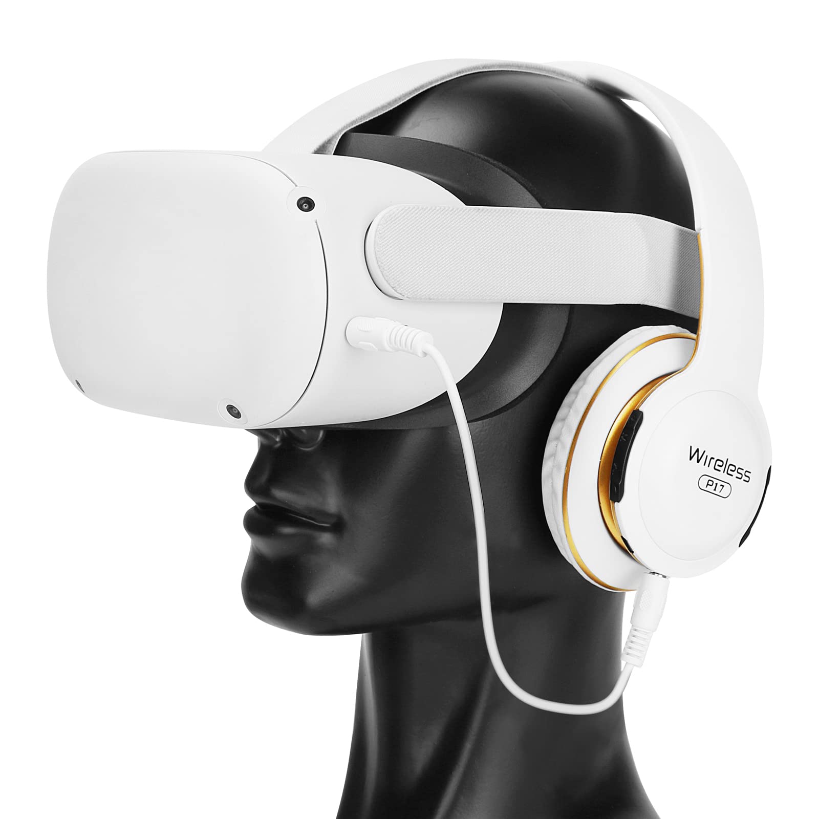 Gaming Headphones Compatible with Meta Quest 2 Headset Increase VR Immersion - VR Headphones with Custom Length Cable, Optimized Gaming Audio Driver, VR Accessories - White