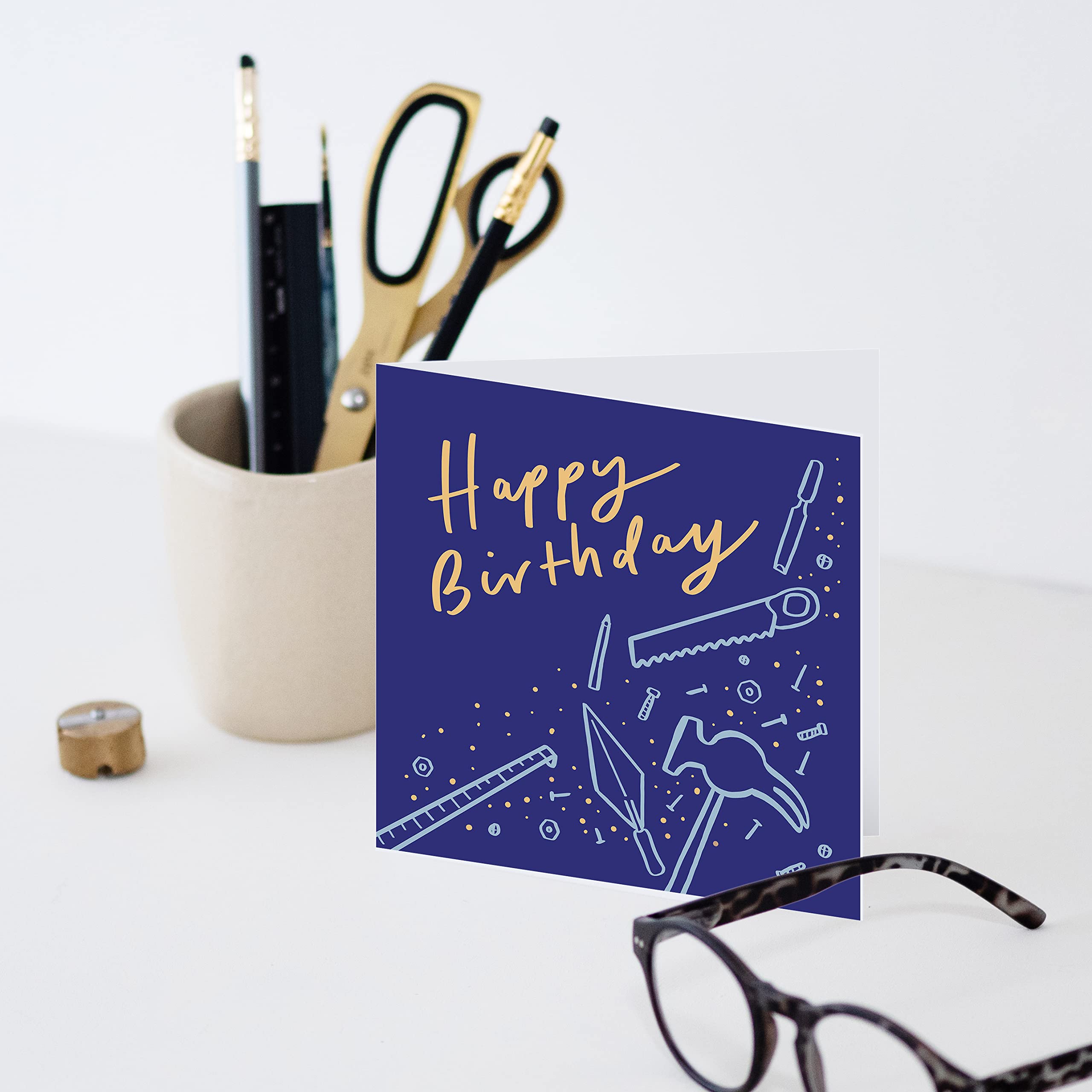 Old English Co. DIY Tools Happy Birthday Card - Fun Manly Birthday Card for Man | For Dad, Brother, Husband, Grandad | Blank Inside & Envelope Included