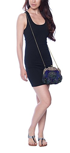 Women's Vintage Elegant Beaded Evening Clutch Bag Prom Party Handbag Rose Purse