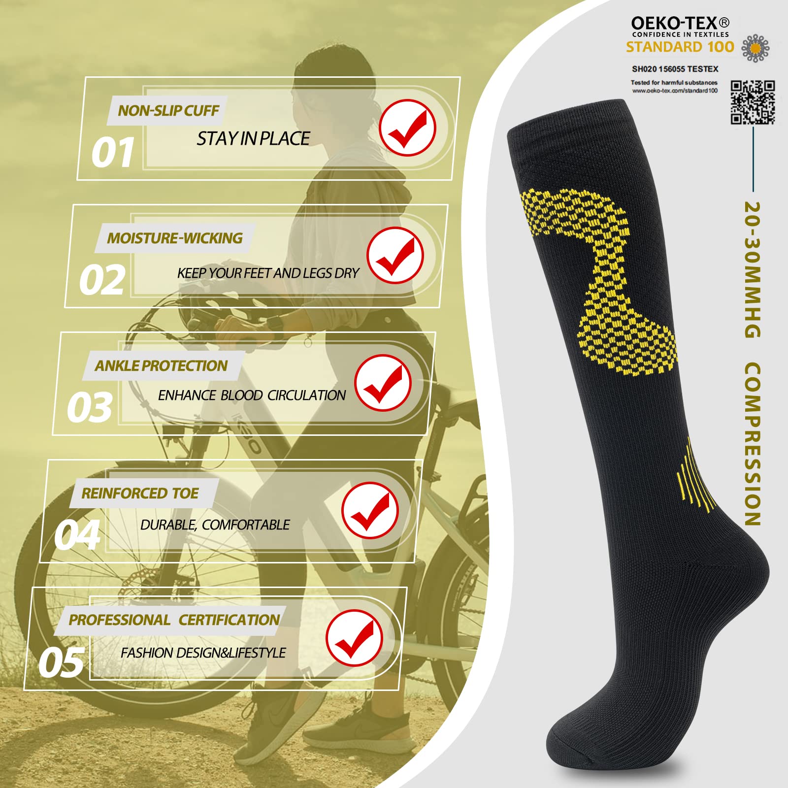fenglaoda Compression Socks for Women Men Circulation 20-30 mmHg Cute Fun Support Socks For Nurse, Pregnancy, Travel, Flight