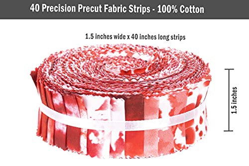 Soimoi 40Pcs Tie Dye Print Precut Fabrics Strips Roll Up 1.5x42inches Cotton Jelly Rolls for Quilting - Red