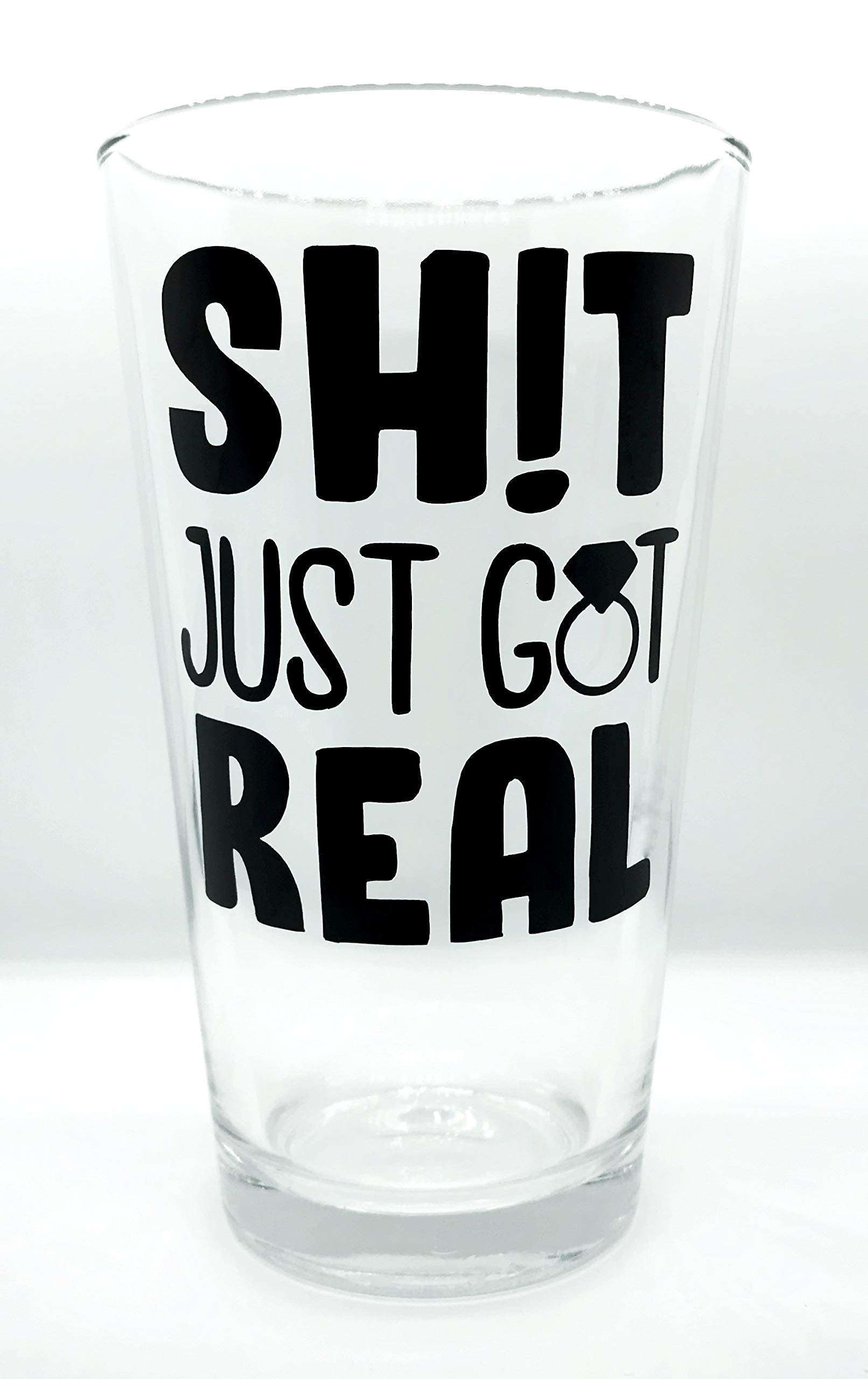 Fucking Finally™ & Shit Just Got Real™ - Engagement, Wedding Gift - Wine & Beer Glass Set for Couple