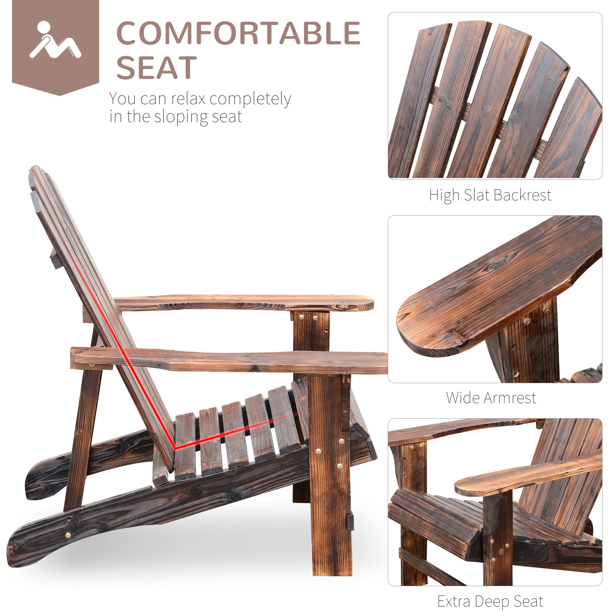 Outsunny Wooden Adirondack Chair with Ottoman,Outdoor Fire Pit Chair,Patio Lounge Chair Supports Up to 330 Lbs, Rustic Brown