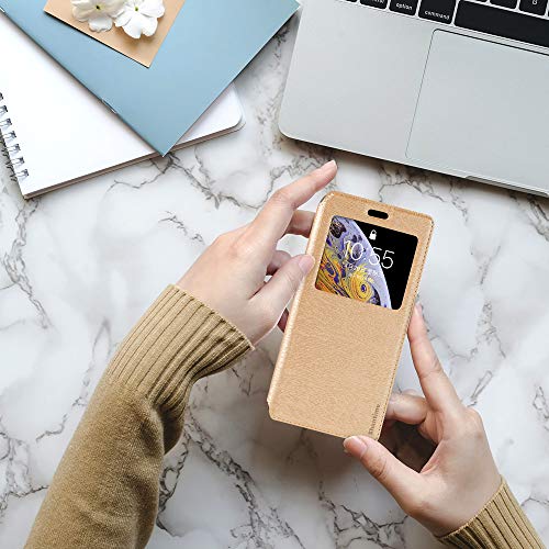 Shantime for Infinix Hot 30 5G Case, Wood Grain Leather Case with Card Holder and Window, Magnetic Flip Cover for Infinix Hot 30 5G (6.78â) Gold