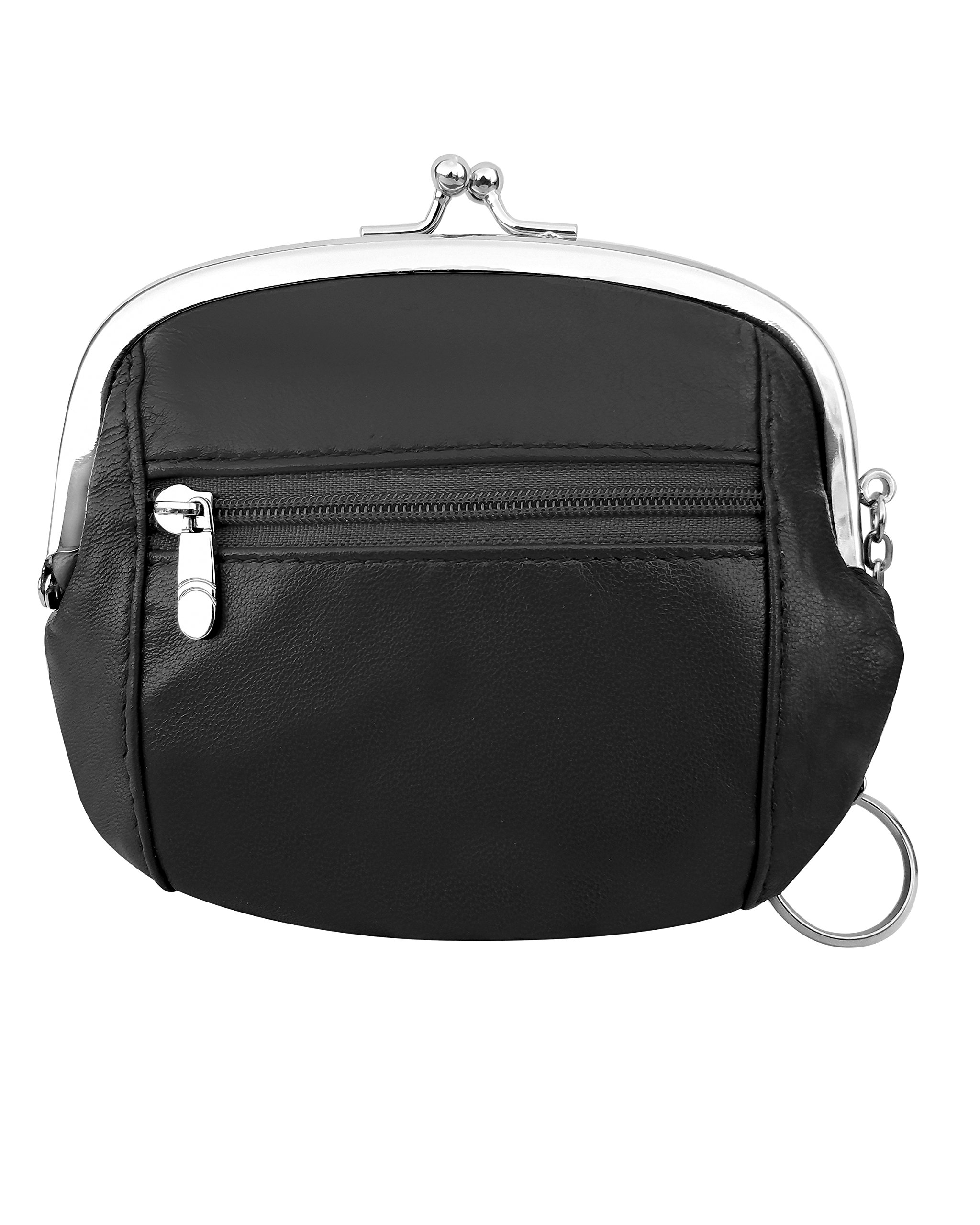 Womens Leather Coin purse Mini Wallet Metal Frame ID Window Credit Card Case New by Improving Lifestyles (BLACK)