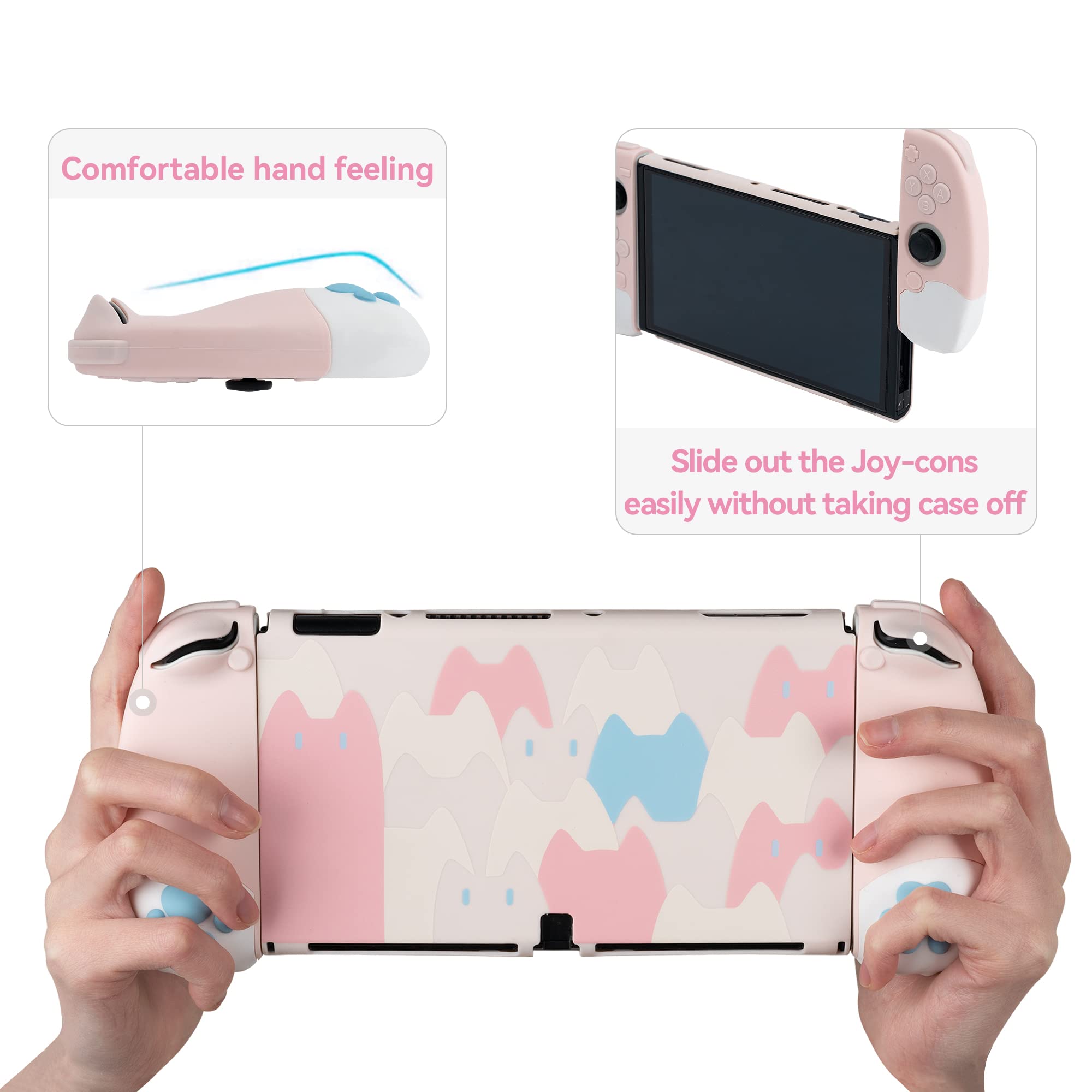 GeekShare Cute Cat Paw Ergonomic Protective Case Cover Compatible with Nintendo Switch OLED Console and Joy-Con, Shock-Absorption and Anti-Scratch Slim Cover Skin for Switch OLED Model- Pink