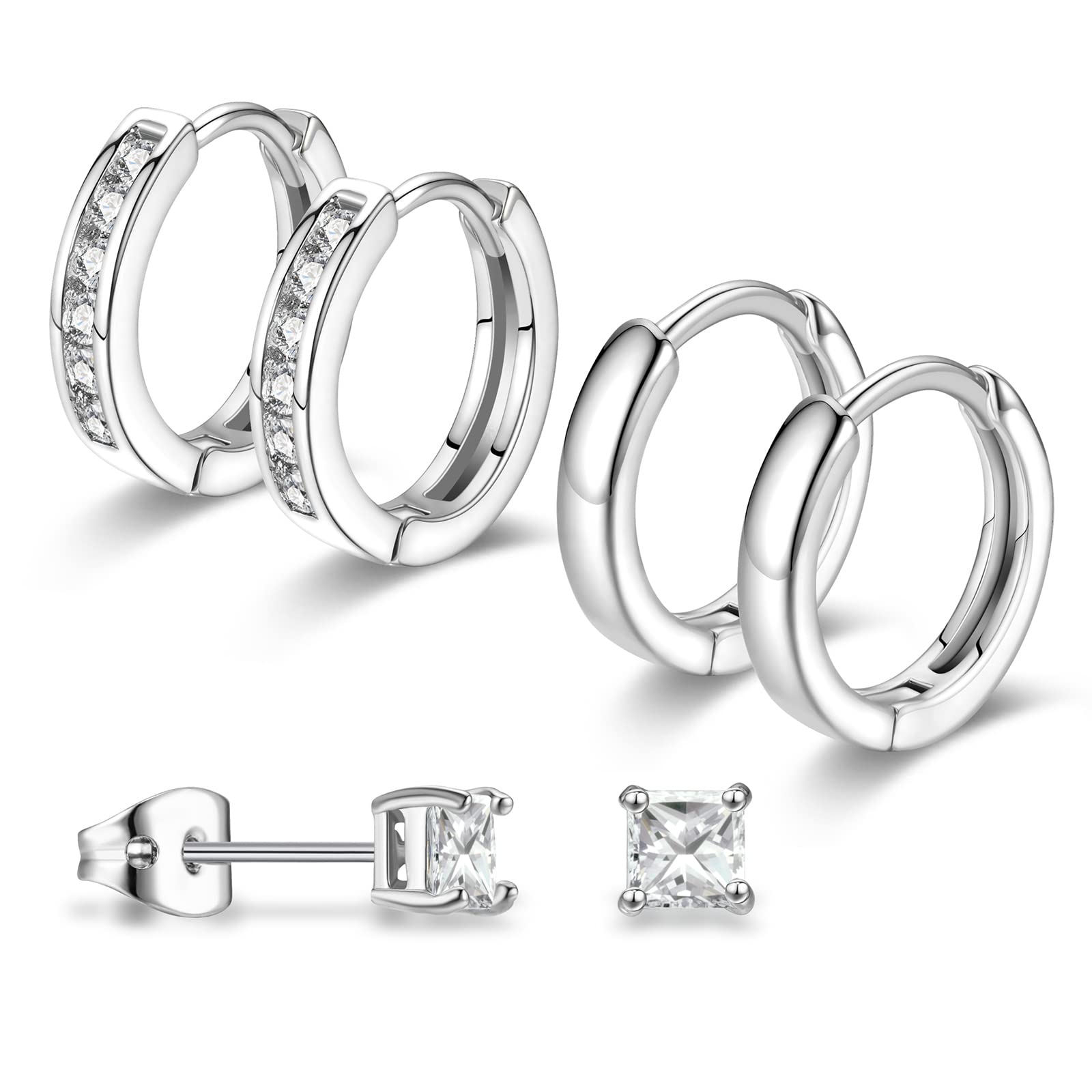 Dabestapp 3 Pairs Small Hoop Stud Earrings Tiny Hypoallergenic Tiny Cartilage Mini Hoops Loop Piercing Earrings Set for Women Girls 2mm 8mm 10mm (3 Pairs)