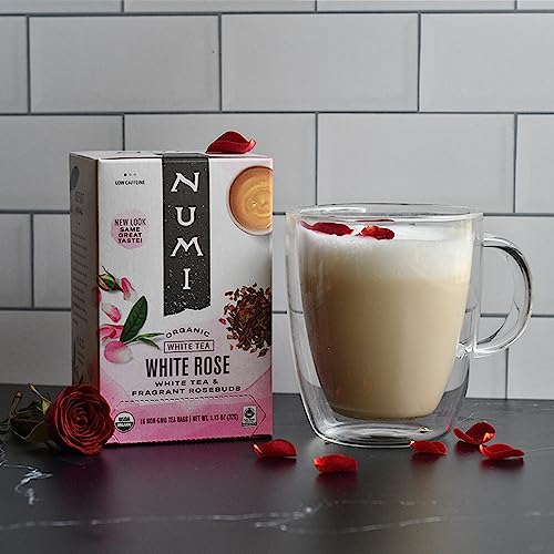 Numi Organic White Rose Tea, 16 Tea Bags, White Tea & Fragrant Rosebuds, Low Caffeine (Packaging May Vary)