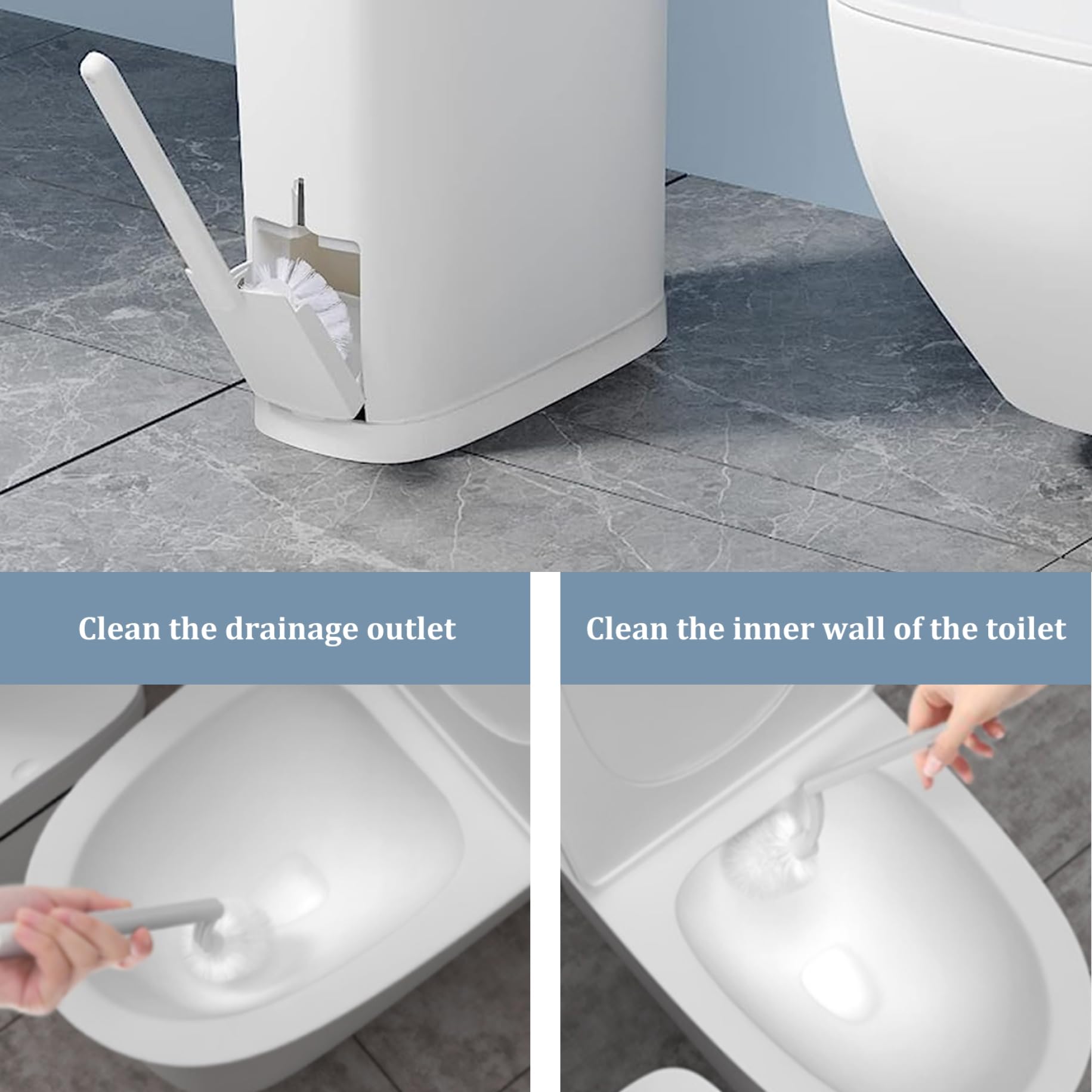 Neroyaner Bathroom Bin with Toilet Brush Holder 14L RV Trash Can, Slim Trash Can with Toilet Brush, Trash Can Holder, White Wastebasket Garbage Bin with Press Top Lid for Kitchen
