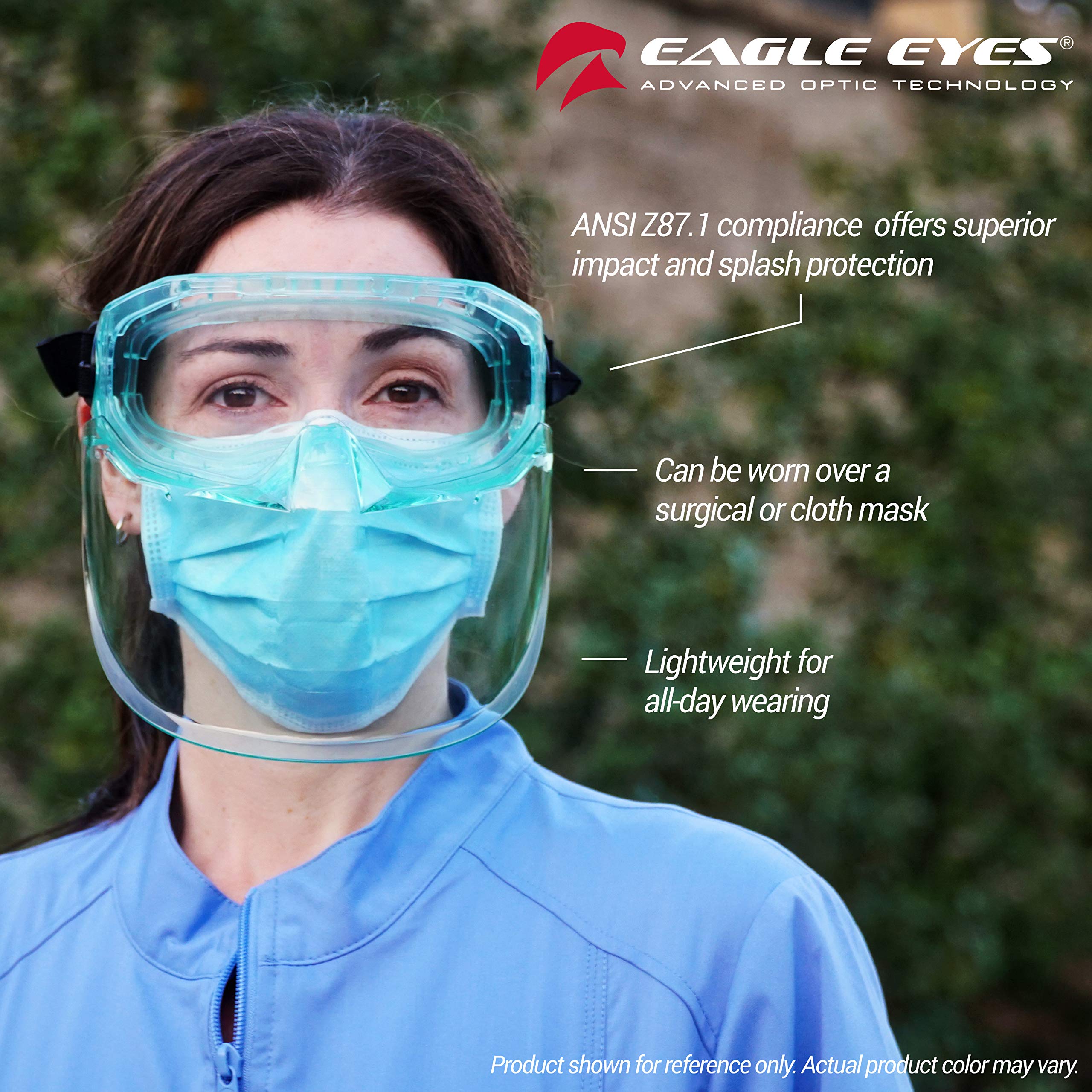 Eagle Eyes Anti-Fog Scratch-Resistant Safety Goggles with Face Shield - 99.9% UV Rays Protection - Universal Fit Lightweight Eyewear (Blue)