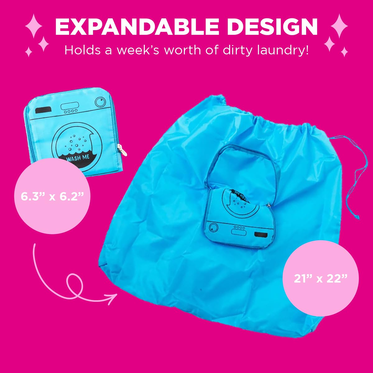 Miamica Soft Travel Laundry Bag with Zipper and Drawstring, Blue, 21” x 22” – Keep Your Dirty Clothes Separate and Your Suitcase Organized – Expandable, Durable, and Foldable Laundry Bag