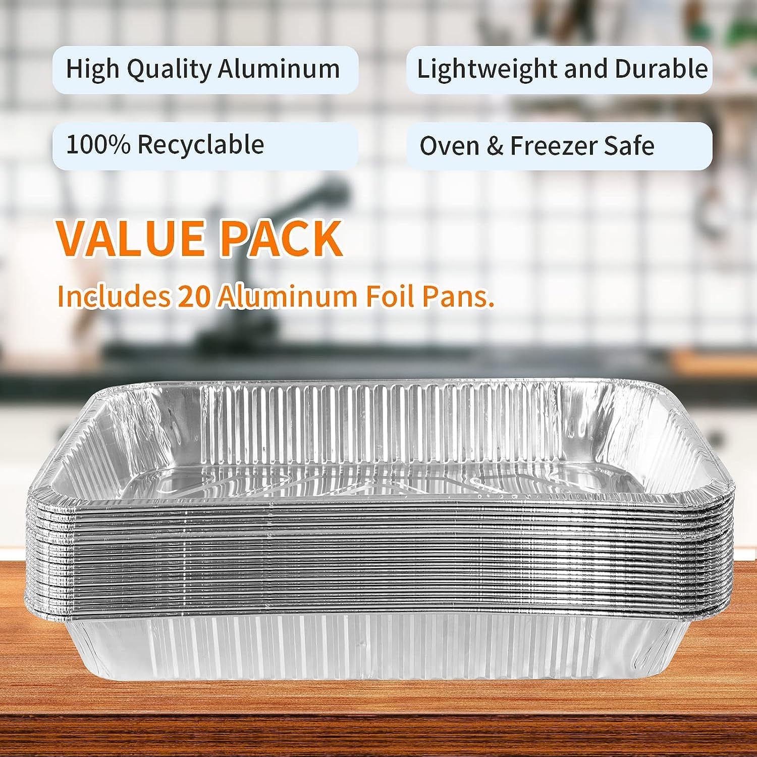 LUCKMETA 21" x 13 β Aluminum Foil Pans With Lids (20 Pack), Full-Size Deep Steam Pan and Oven Buffet Trays, Food Containers for Catering, Baking, Roasting & Reheating, Recyclable