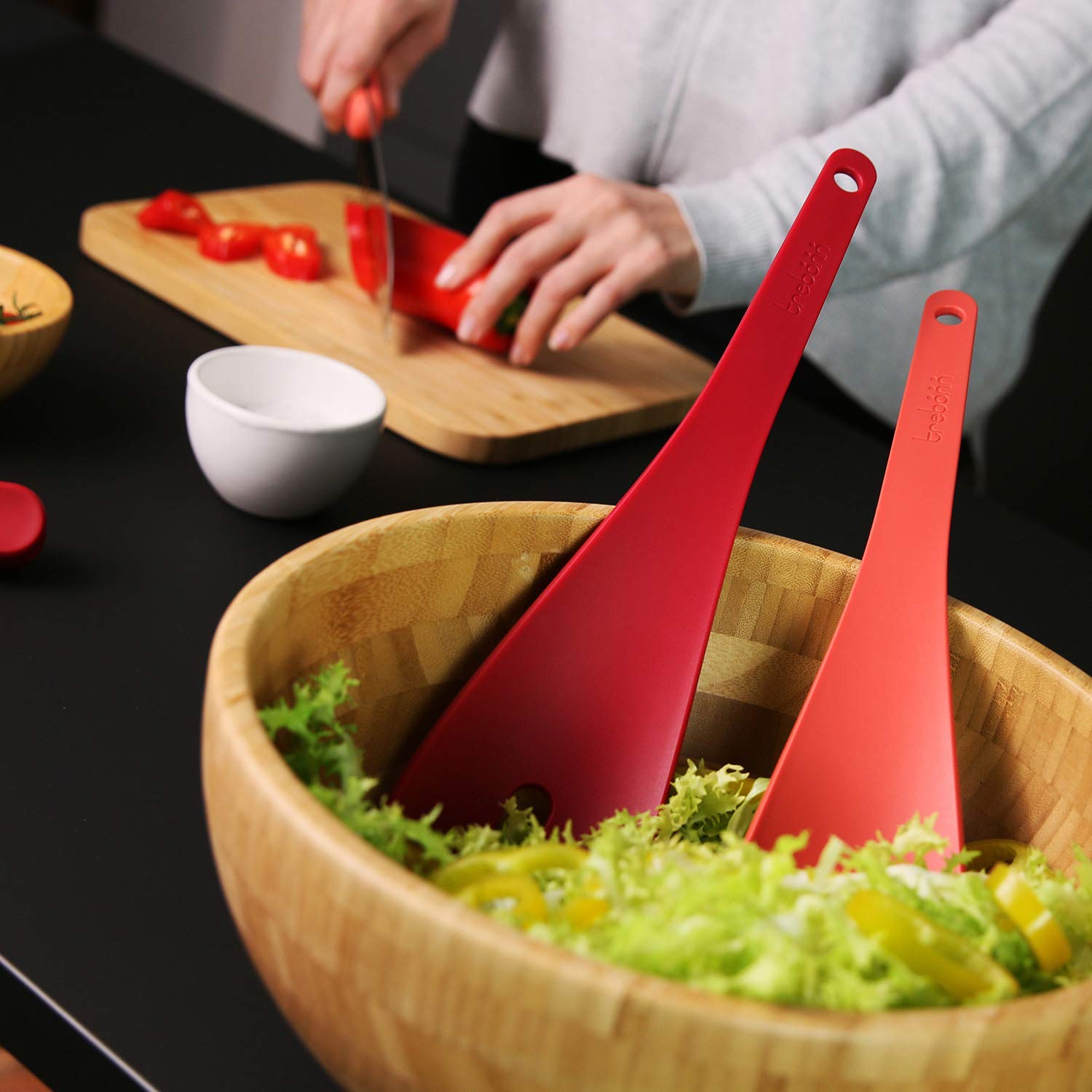 Trebonn Twins Salad Server Salad Cutlery Set consisting of Spoon and Fork. Use Separately for Mixing, use Together for Serving and Save Space in The Drawer