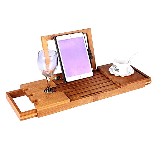 IRDFWH Extendable Bathtub Tray Shelf Bath Tub Tray Spa Bathtub Book Wine Tablet Holder Bathtub Bathroom Accessories