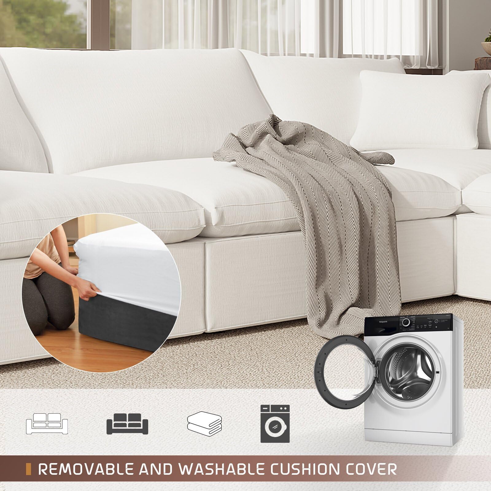 Intuition Decor Cloud Modular Sectional Sofa,78.6" Down Filled Sofa Minimalist Sofa Cover Washable and Replaceable Couches for Living Room,Sectional Sofa Deep Seat White