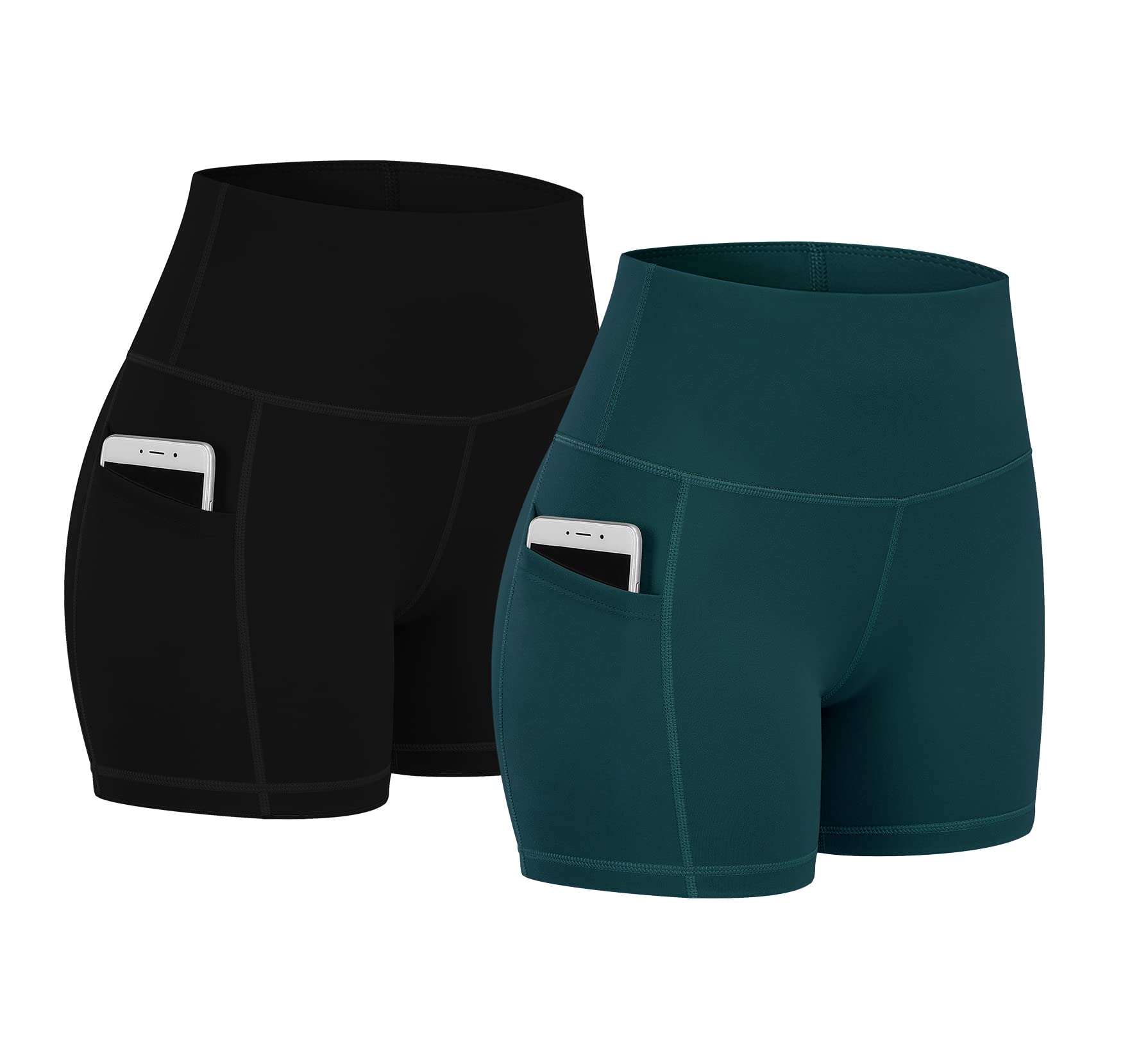 Fengbay 2 Pack 5" Biker Shorts for Women with Pockets, High Waist Workout Shorts for Women Compression Yoga Shorts