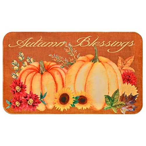 VERTKREA Pumpkin Sunflower Doormat, Autumn Floor Mat 18 × 30 Inches Happy Thanksgiving Mat Indoor for Living Room Bedroom Kitchen Orange