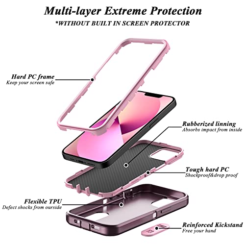 Qireoky for iPhone 13 Case,iPhone 13 Phone Case with Stand Heavy Duty Protective Anti-dust Port Cover Non-Slip Multi Layers 3 in 1 Bumper Shockproof Case for iPhone 13(Purple)