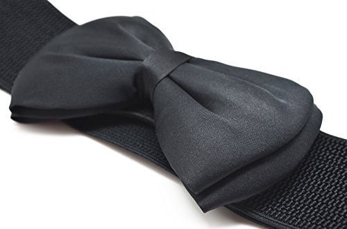 Meta-U Women Flower Elastic Wide Waist Belt (black bow & white bow)