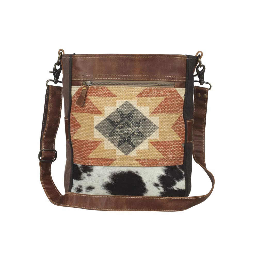 womens ENCHANTING SHOULDER BAG - AZTEC PRINT CANVAS and FUR-ON HIDE