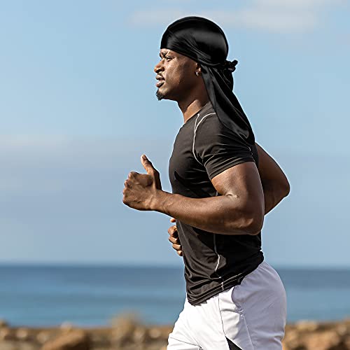 DACKRITO 2 Pieces Silky Durag Pack for Men Women, Premium Satin Doo Rag Headwrap with Long Tail for 360 Waves