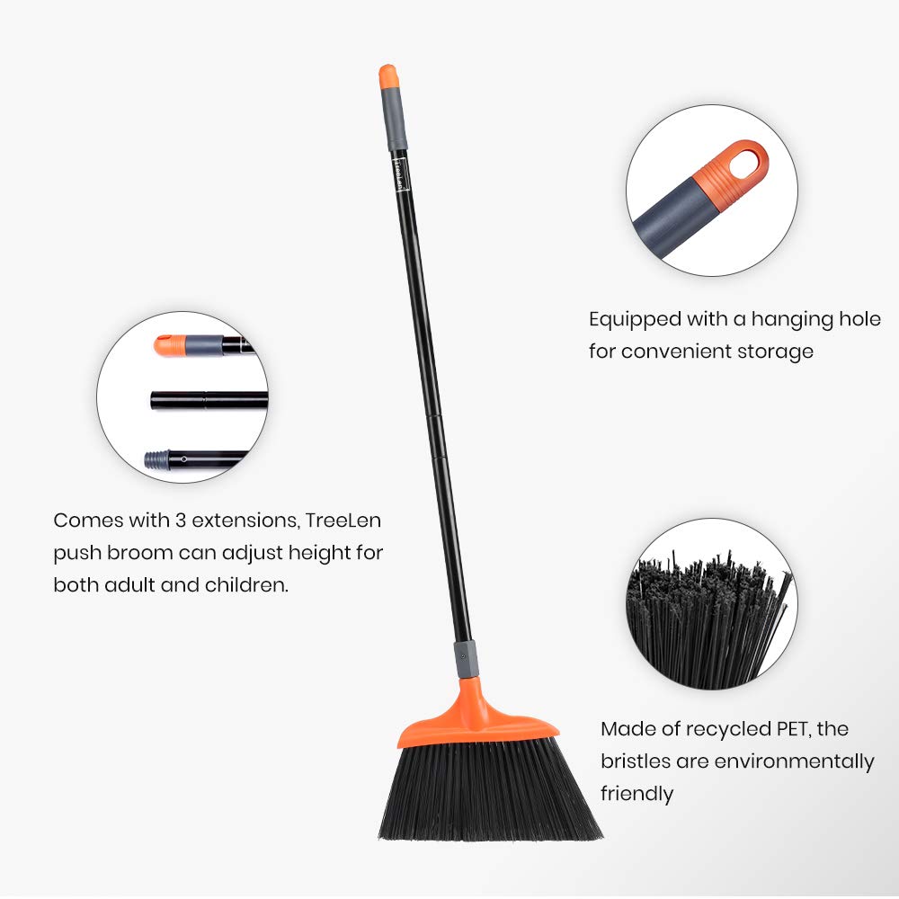 TreeLen Heavy-Duty Broom, Long Handle Angle Broom 14.5" Wide for Garages, Courtyard, Sidewalks, Decks and Outdoor Surfaces, Perfect for Home Kitchen Room Office Floor