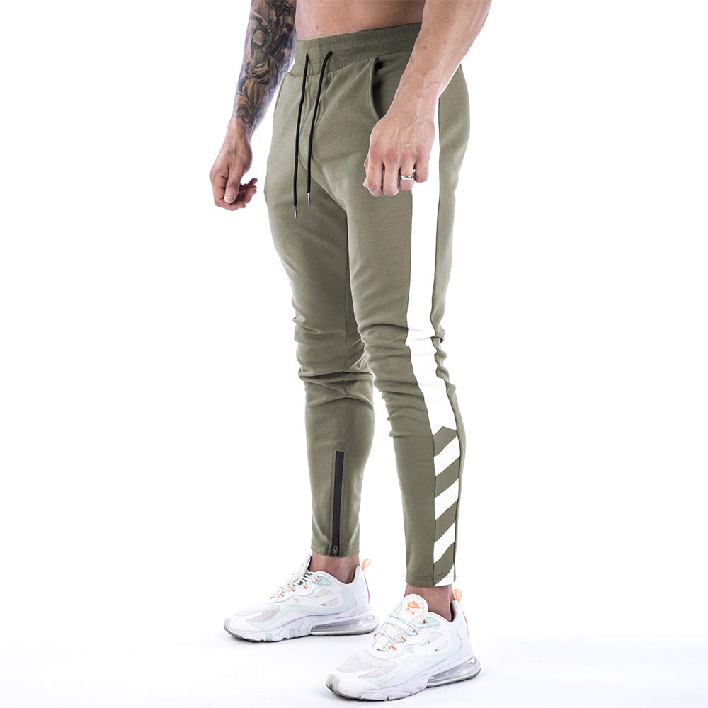 GANSANRO Men's Slim Fit Workout Running Pants, Joggers Sweatpants for Men with Pockets Army Green