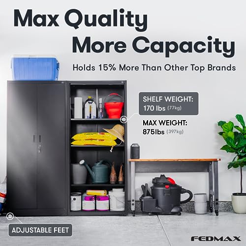 Metal Garage Storage Cabinet - 71-inch Tall Large Steel Utility Locker with Adjustable Shelves & Locking Doors - Garage Cabinets for Tool Storage and Ammo Locker - Black