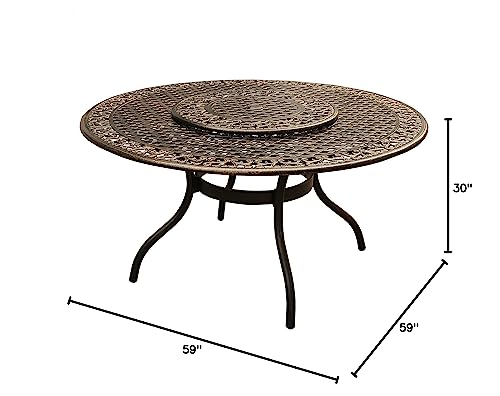 Oakland Living Ornate Traditional Outdoor Mesh Lattice Aluminum 59 inch Bronze Round Dining Table with Lazy Susan