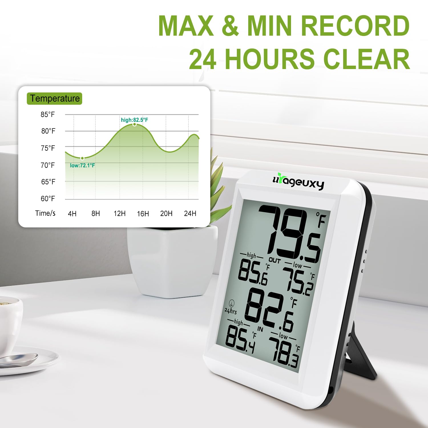 Urageuxy Indoor Outdoor Thermometer Wireless Digital Thermometer with Indoor and Outdoor Temperature Display for Home Room Monitoring