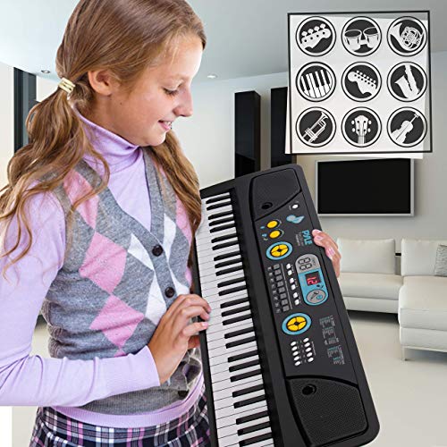 Digital Piano Kids Keyboard - Portable 61 Key Piano Keyboard, Learning Keyboard for Beginners w/ Drum Pad, Recording, Microphone, Music Sheet Stand, Built-in Speaker - Pyle PKBRD6111 (Renewed)