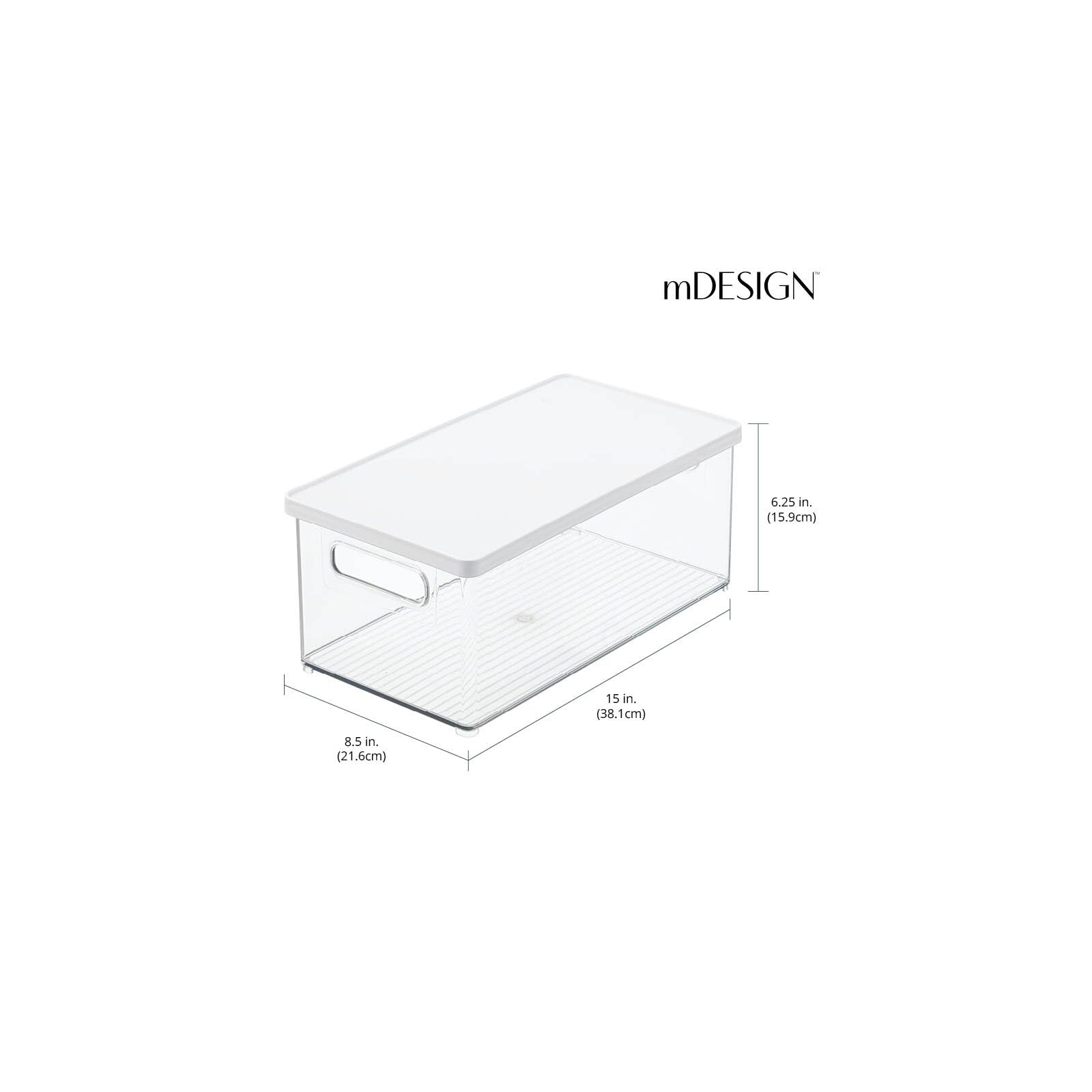 mDesign Plastic Storage Bin Box Container, Lid, Built-in Handles, Organization for Makeup, Hair Styling Tools, Accessories in Bathroom Cabinet, Cupboard Shelves, Ligne Collection, 4 Pack, Clear/White