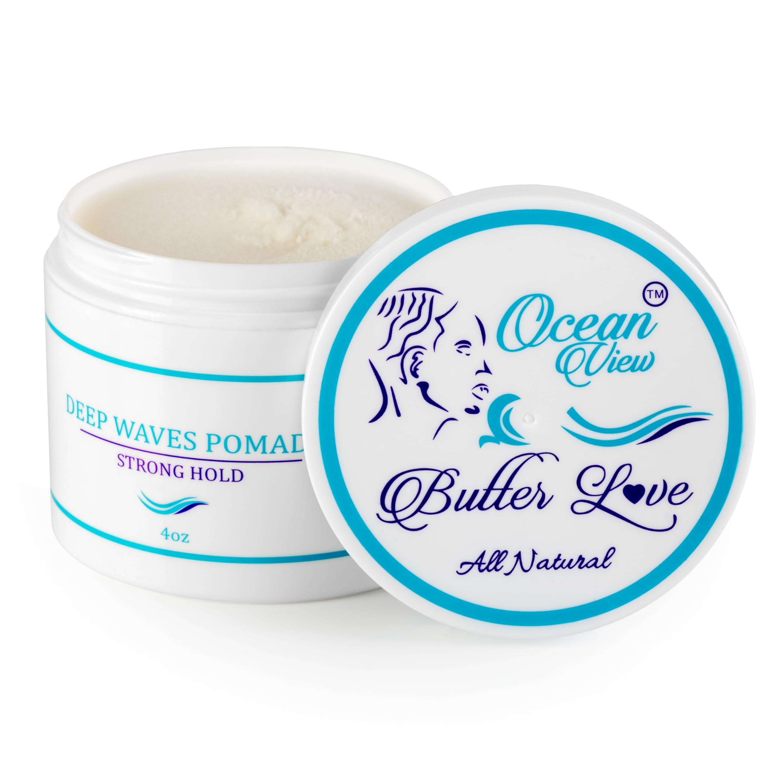 OCEAN VIEW DEEP WAVES POMADE Butter Love, 360 Wave Grease for Men Promotes Layered Waves, Moisture, Control and Silky Shine ā All Natural Wave Cream with Shea Butter and Beeswax for Wolfing (4 oz)