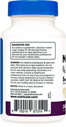 Nutricost Melatonin 5mg, 240 Fast Dissolve Tablets (Mixed Berry Flavor) - Non-GMO, Gluten Free