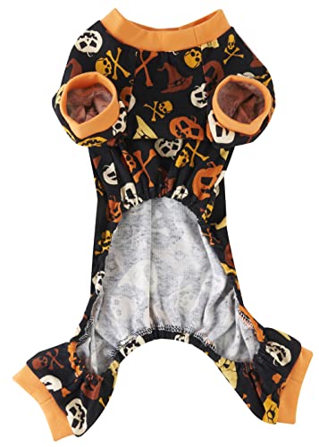 Skull Dog Pajamas Clothes Pumpkin Halloween Pet Costume for Small Dog Pajamas Onesie PJS for Pet Back Length 12"