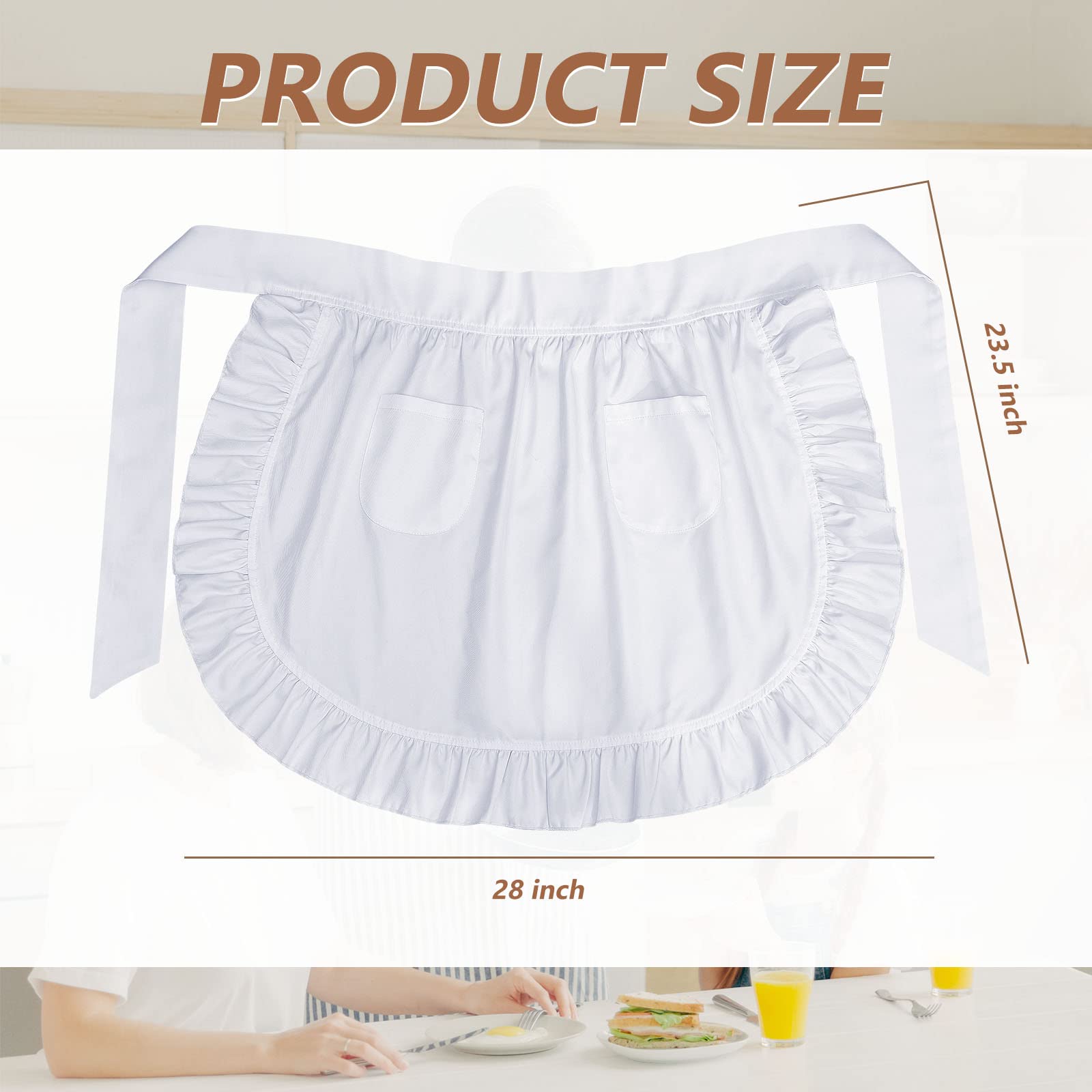 Hercicy 4 Pack Waist Apron Ruffle Retro Apron White Half Apron Maid Apron Cute Vintage Apron with Pockets for Women Chef Waitress Cooking Kitchen Costume