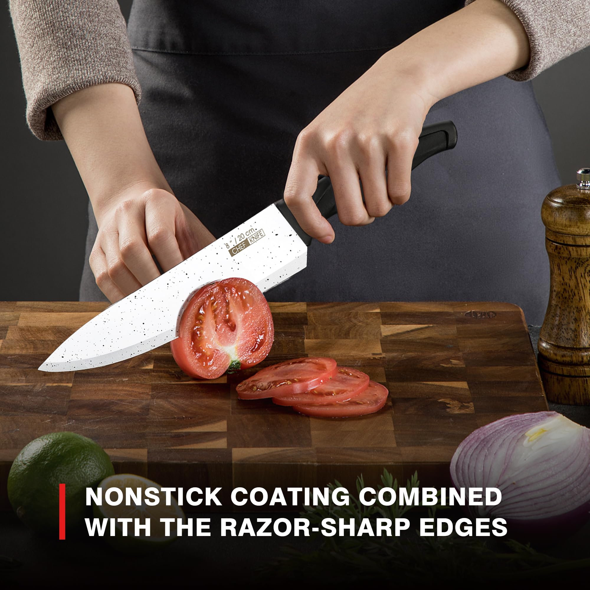 Meythway πππ²π₯π’π¬π‘ ππ‘π’ππ ππ§π€-ππ©π₯ππ¬π‘ππ Kitchen Knife Set - 6-Piece Razor Sharp Knife Set with Reducing Food Adhesion, Ergonomic Handles, Anti-Rust & Easy to Clean