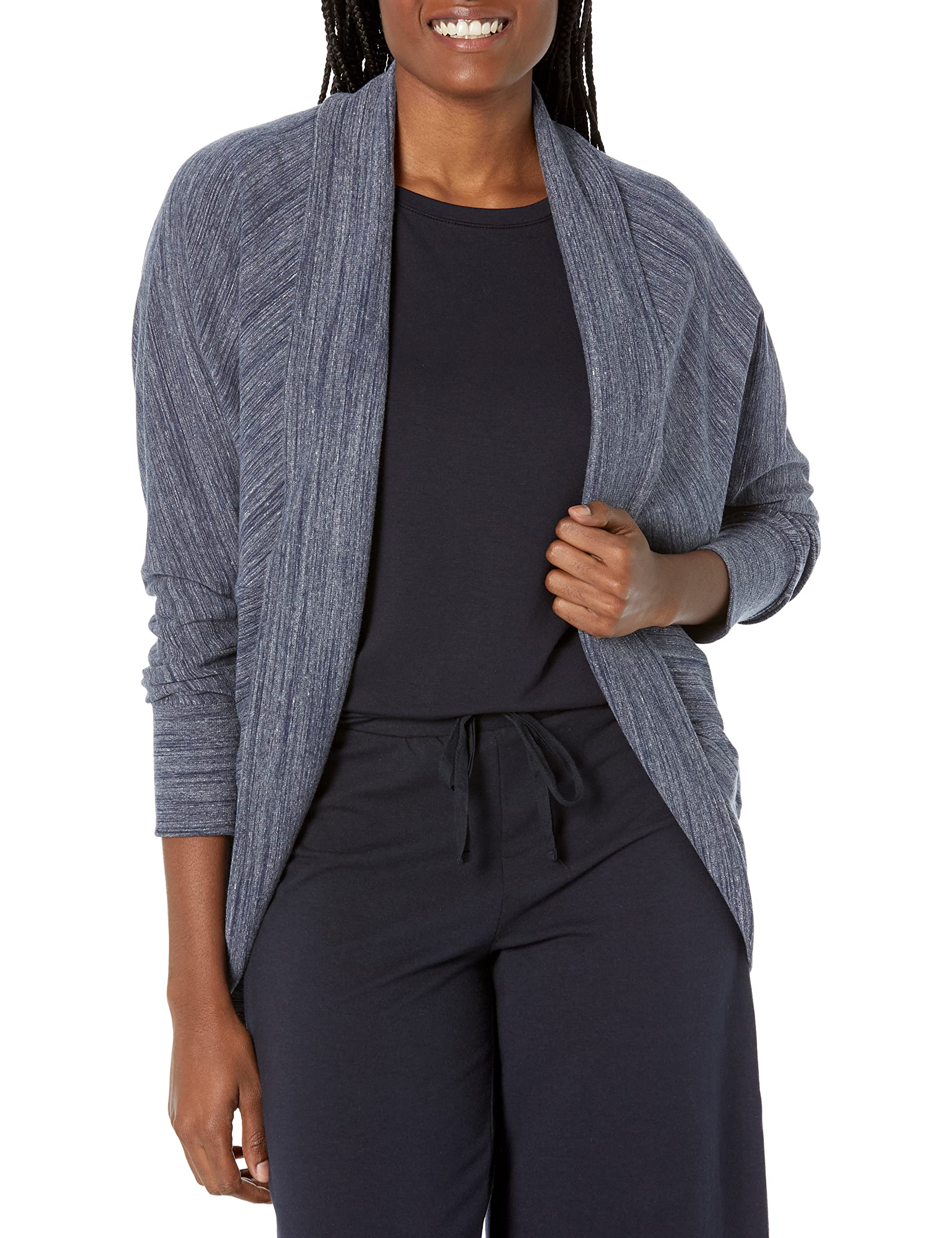Daily Ritual Women's Terry Cotton and Modal Long-Sleeve Open Cocoon Sweatshirt, Navy Space Dye, Medium
